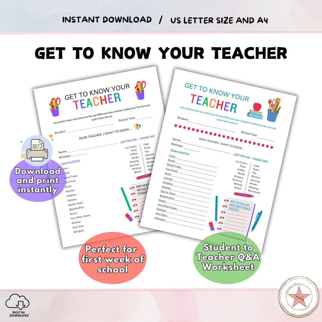 Teacher Favorite Things Questionnaire, All About My Teacher, Get to ...