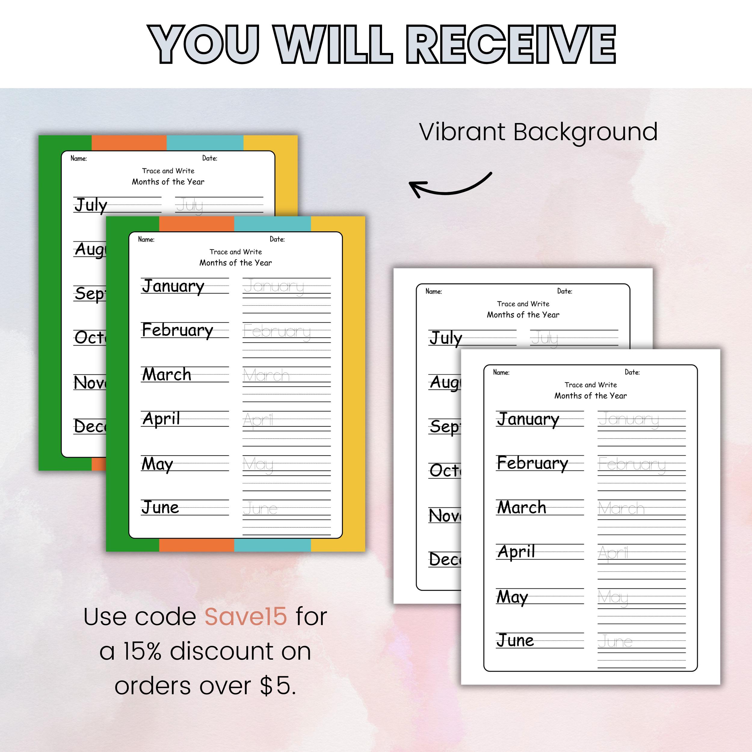 Months of the Year Handwriting Practice Worksheet: Preschool Printable ...