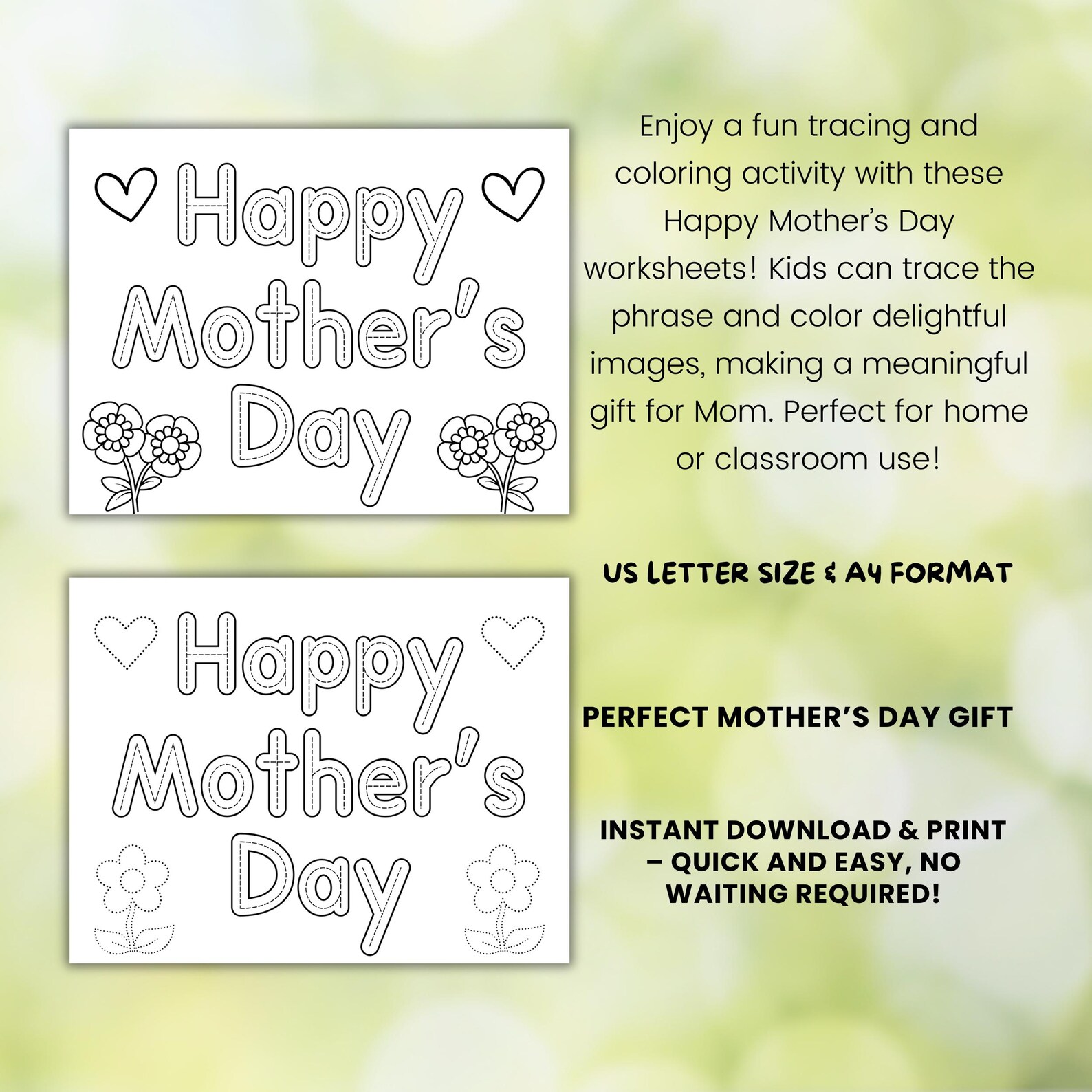 Happy Mother's Day Tracing Worksheets – Mothers Day Printables for Kids ...