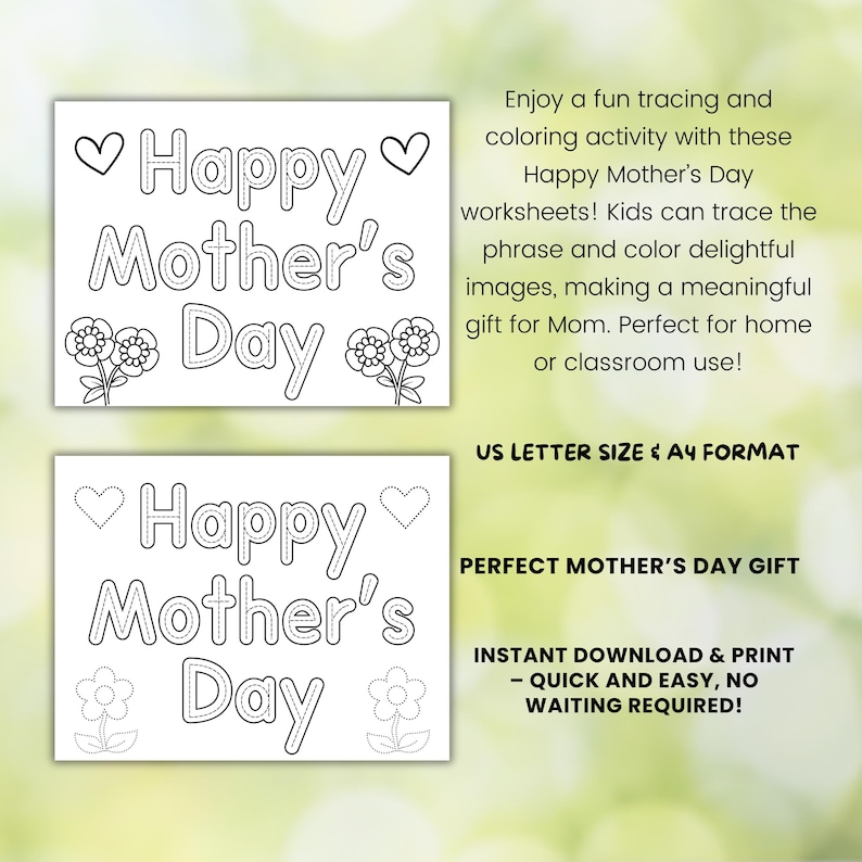 Happy Mother's Day Tracing Worksheets – Mothers Day Printables for Kids ...