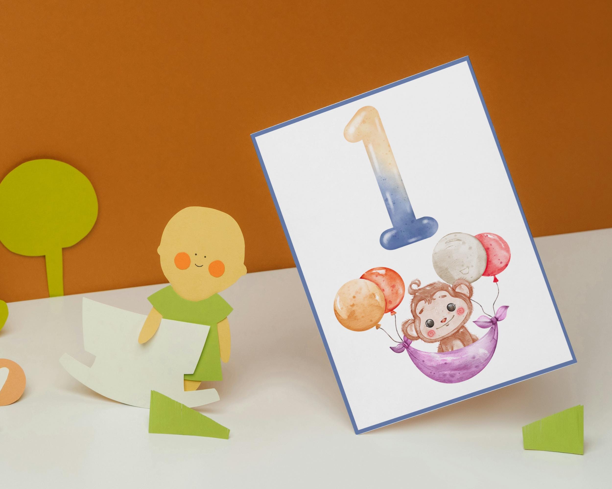 Number Flashcards, Monkey Numbers Watercolor Printable, Fun Counting ...