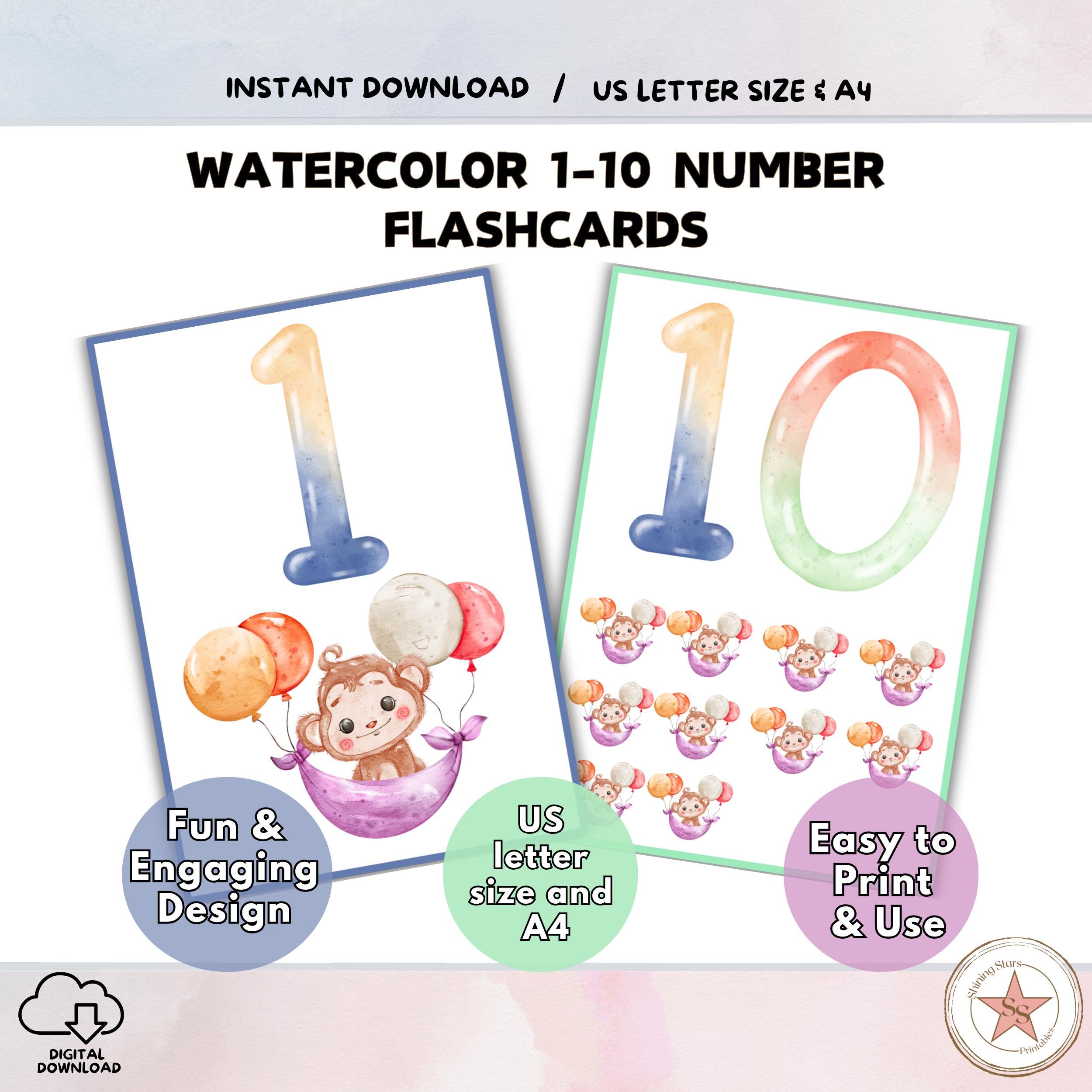 Monkey Numbers Flashcards: Watercolor Counting Cards (digital Download ...
