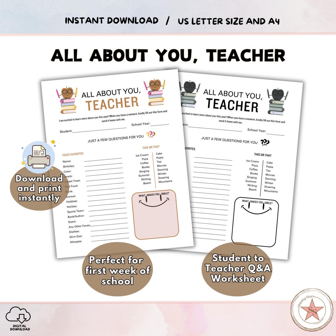 Teacher Favorite Things Questionnaire: Student Q&A (PDF) - Etsy