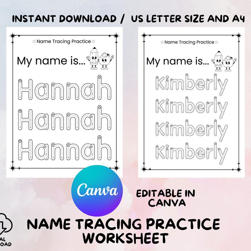 Editable Name Tracing Canva - Etsy