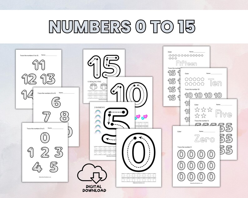 Number Tracing Worksheets 0-15, Tracing Activities for Kids, Printable ...
