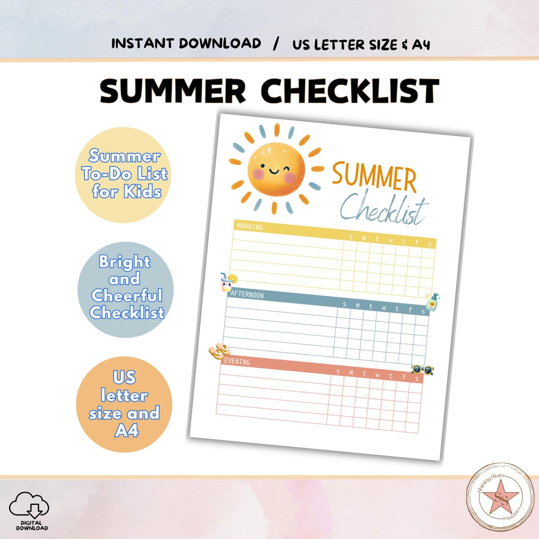 Summer Daily Checklist for Kids: Printable Chore Chart (PDF Download ...