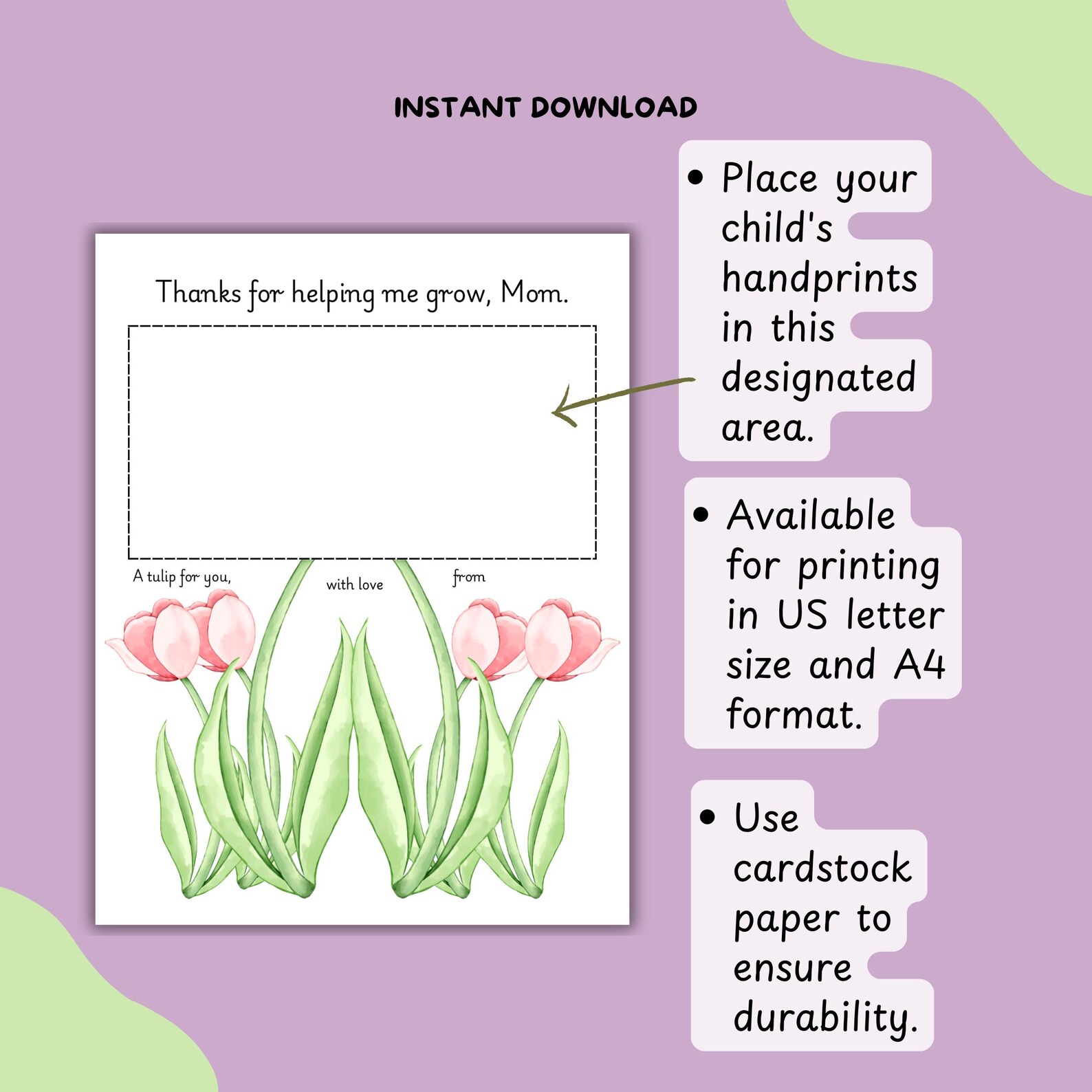 Tulip Handprint Craft for Mom – Mothers Day Printable Gift – Thanks for ...