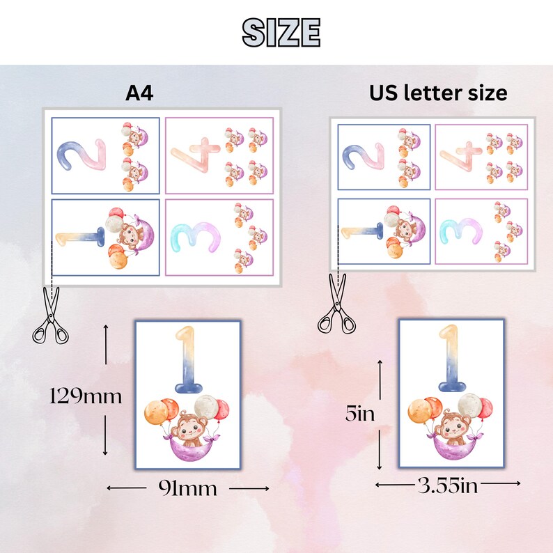 Monkey Numbers Flashcards: Watercolor Counting Cards (digital Download ...