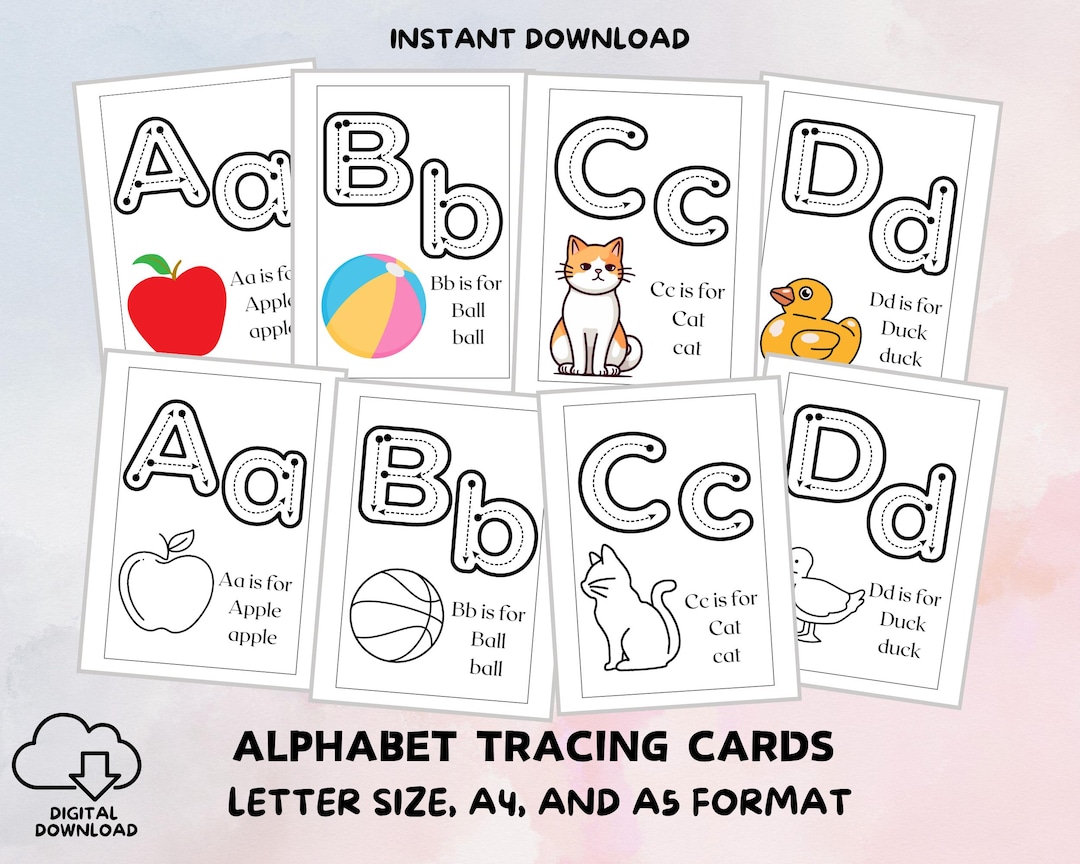 Alphabet Tracing Cards: Preschool Handwriting Practice (PDF) - Etsy