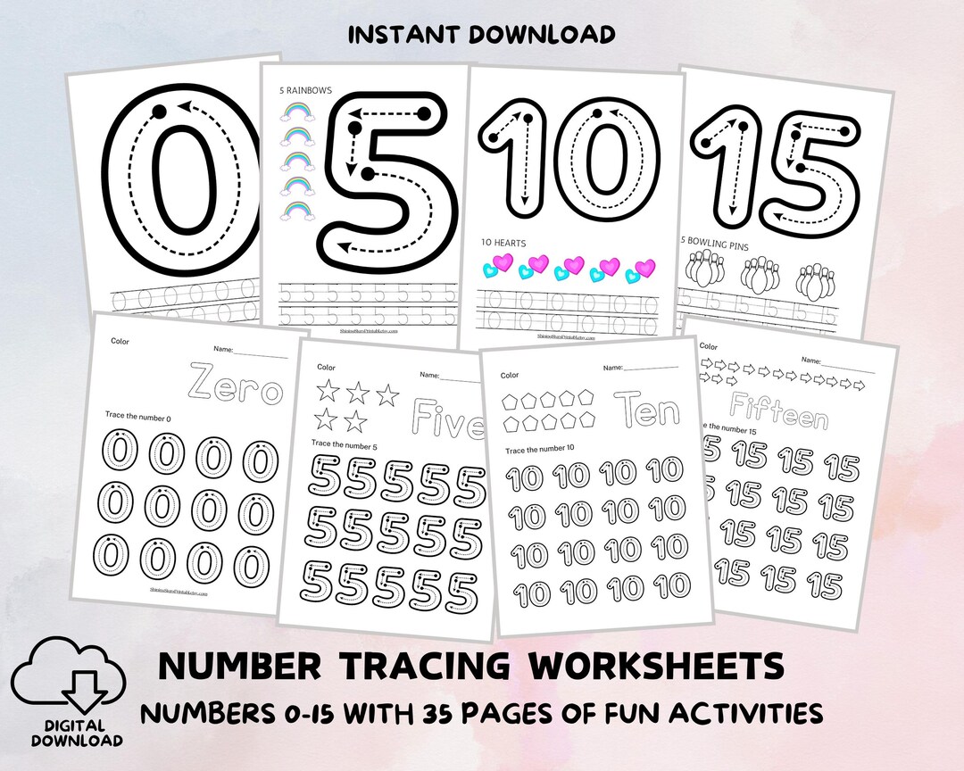 Number Tracing Worksheets 0-15, Tracing Activities for Kids, Printable ...