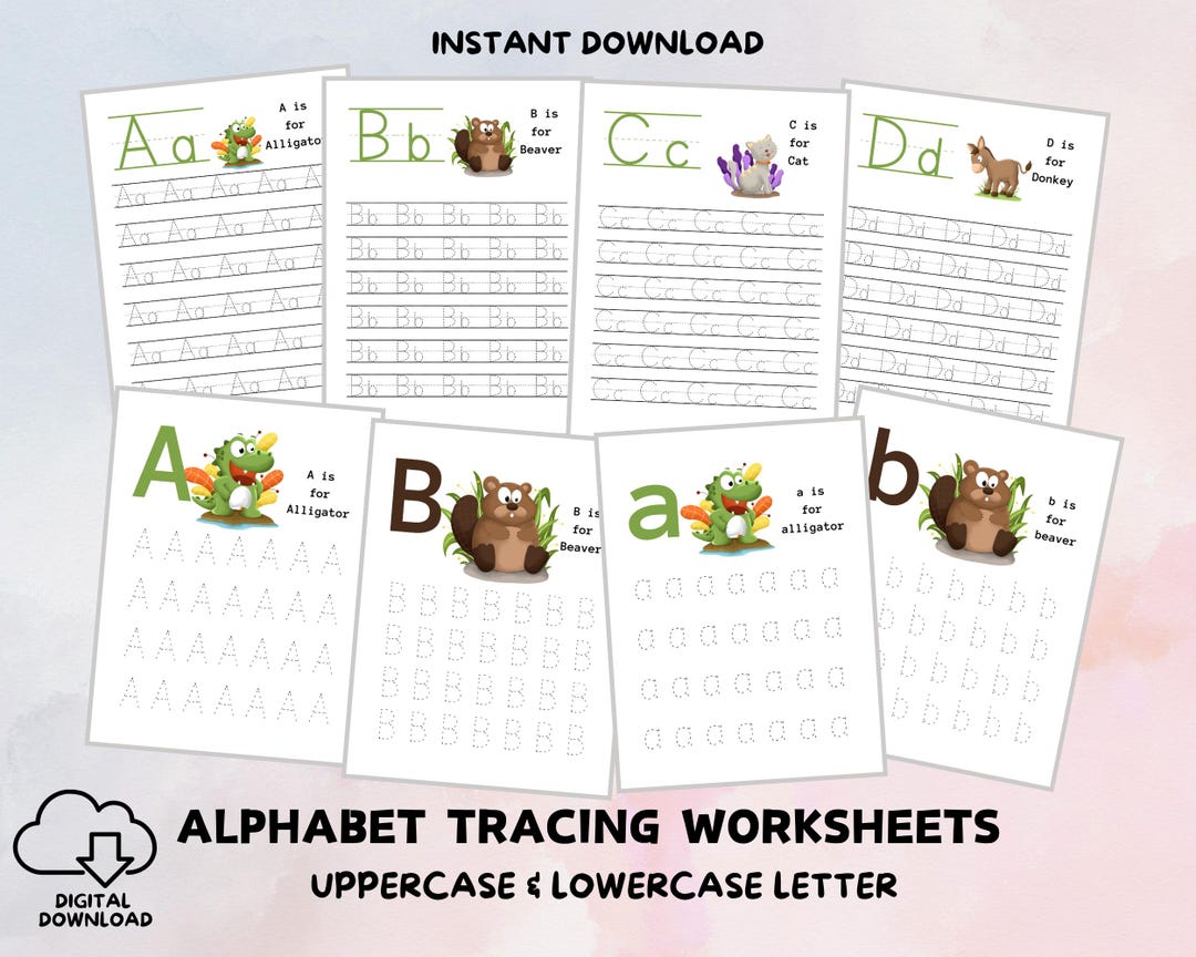 Alphabet Tracing Worksheets PDF, Uppercase & Lowercase Letter Practice ...