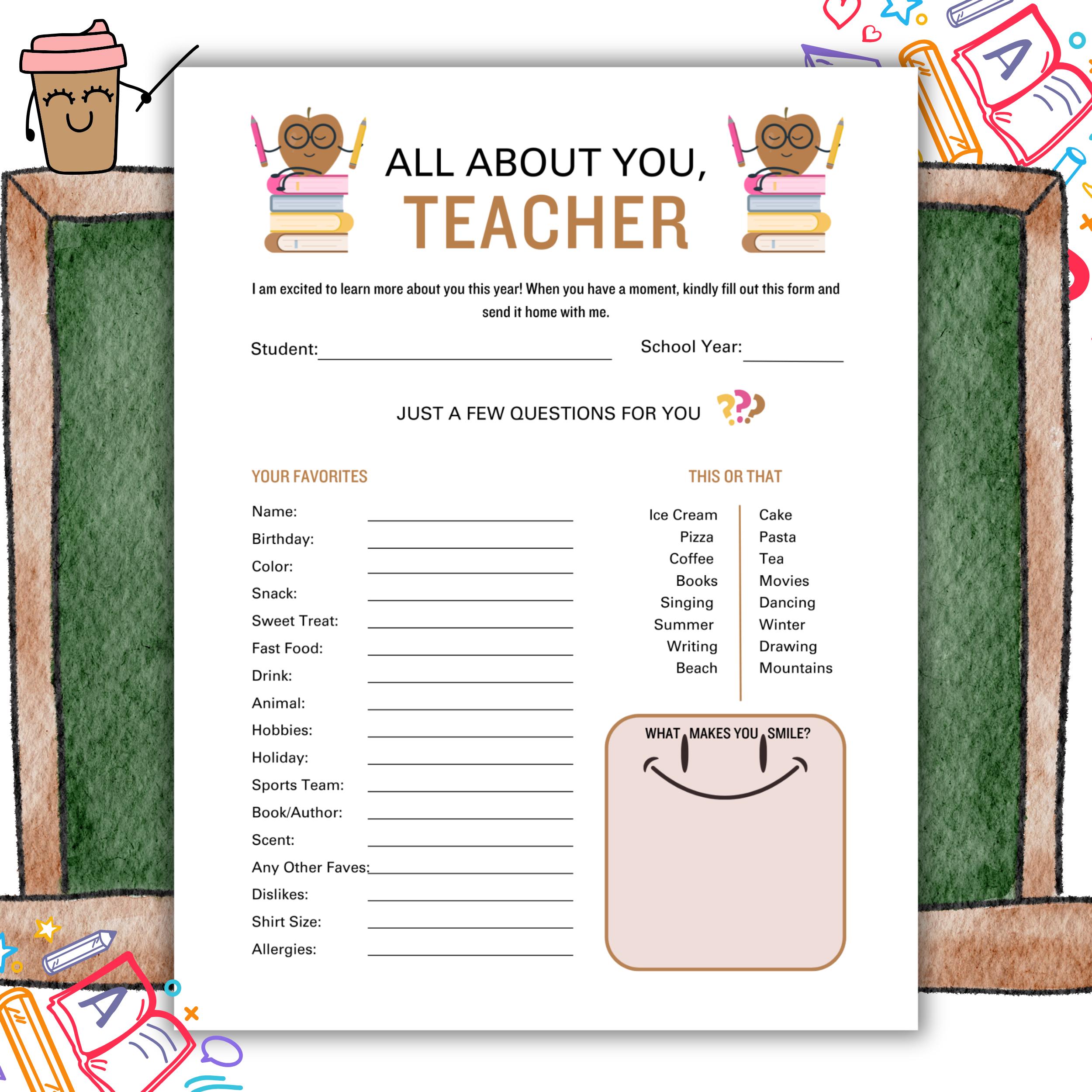 Teacher Favorite Things Questionnaire: Student Q&A (PDF) - Etsy