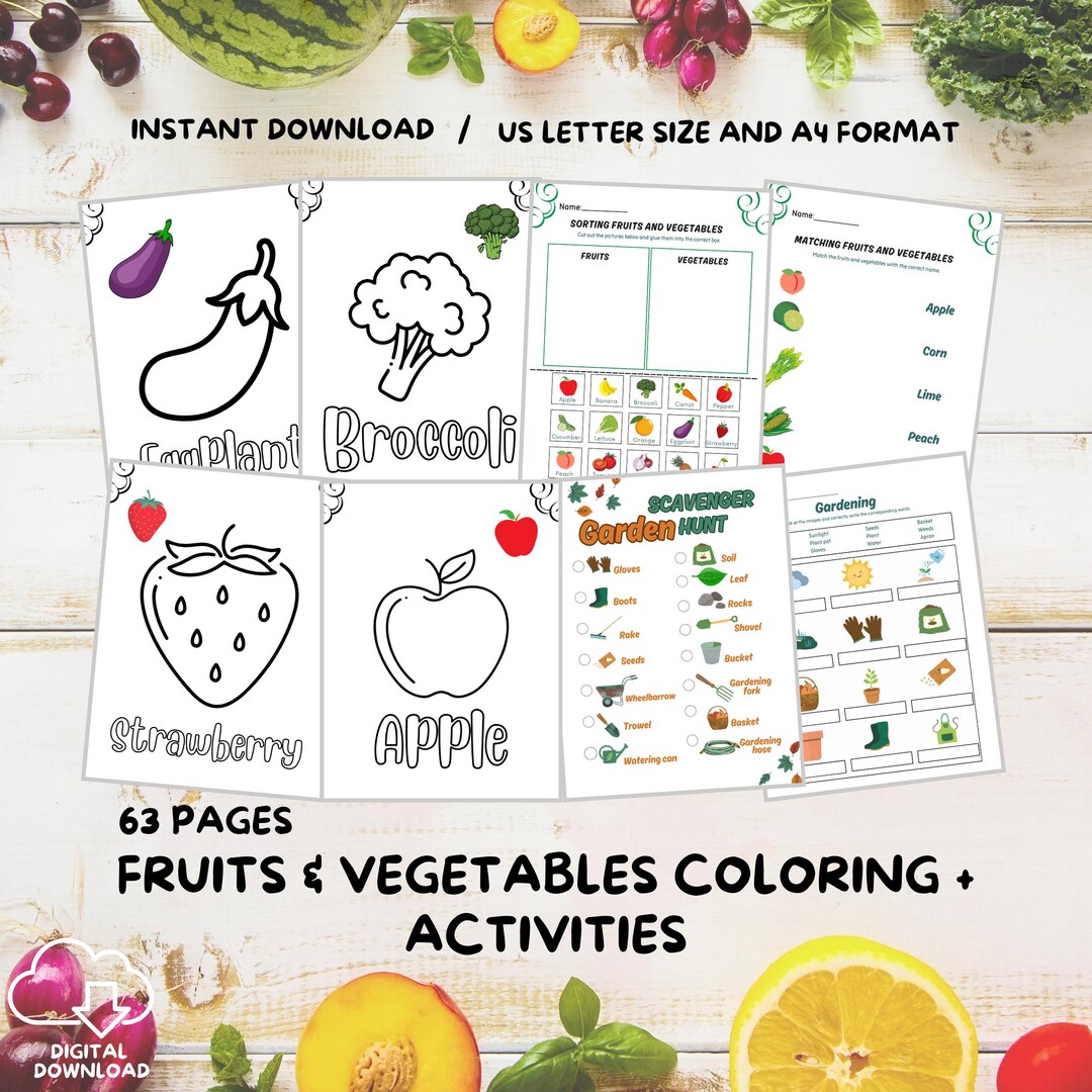 Fruits & Vegetables Coloring Pages: Early Learning Activity Pack ...
