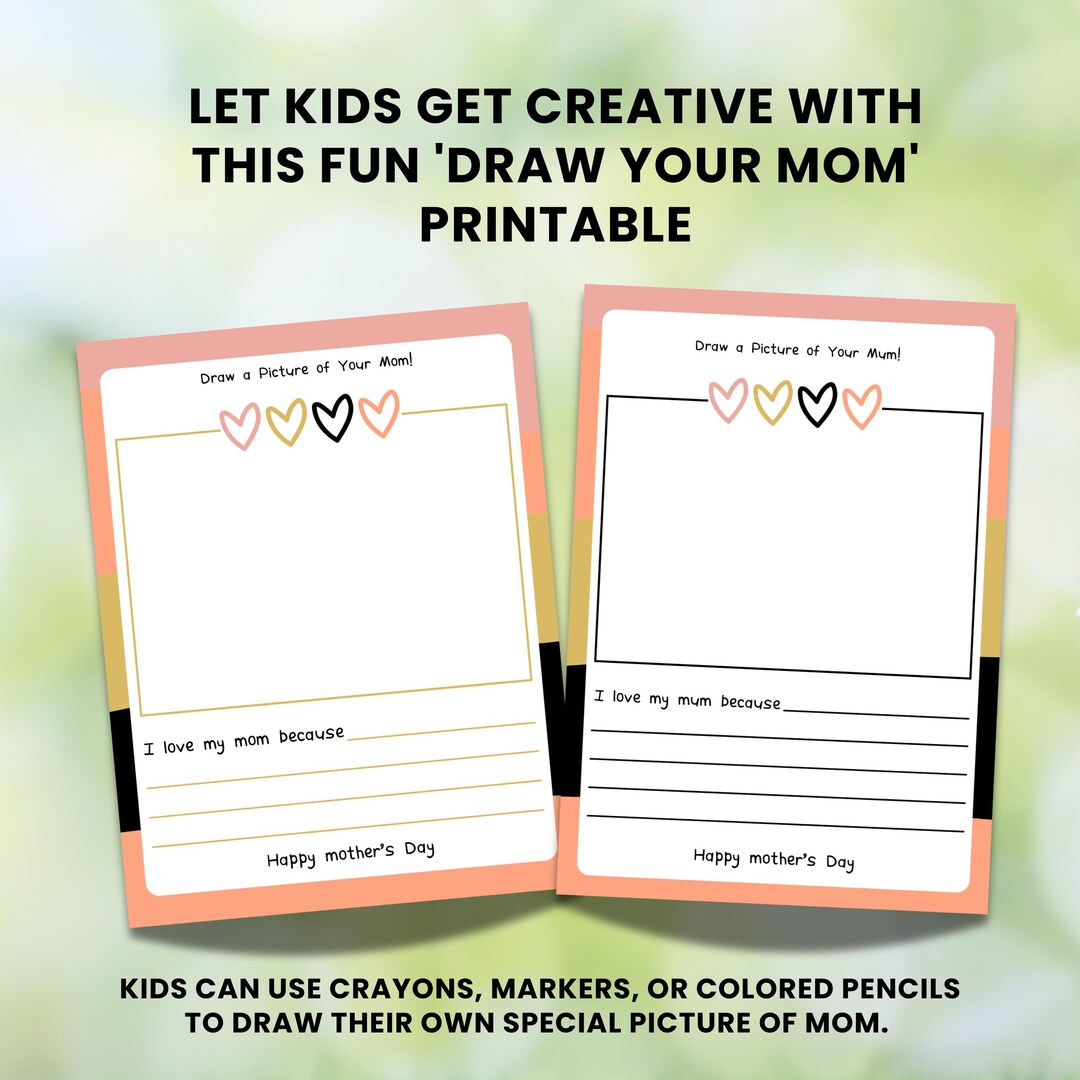 Mother's Day Kids Drawing Activity: DIY Mom Portrait (printable) - Etsy