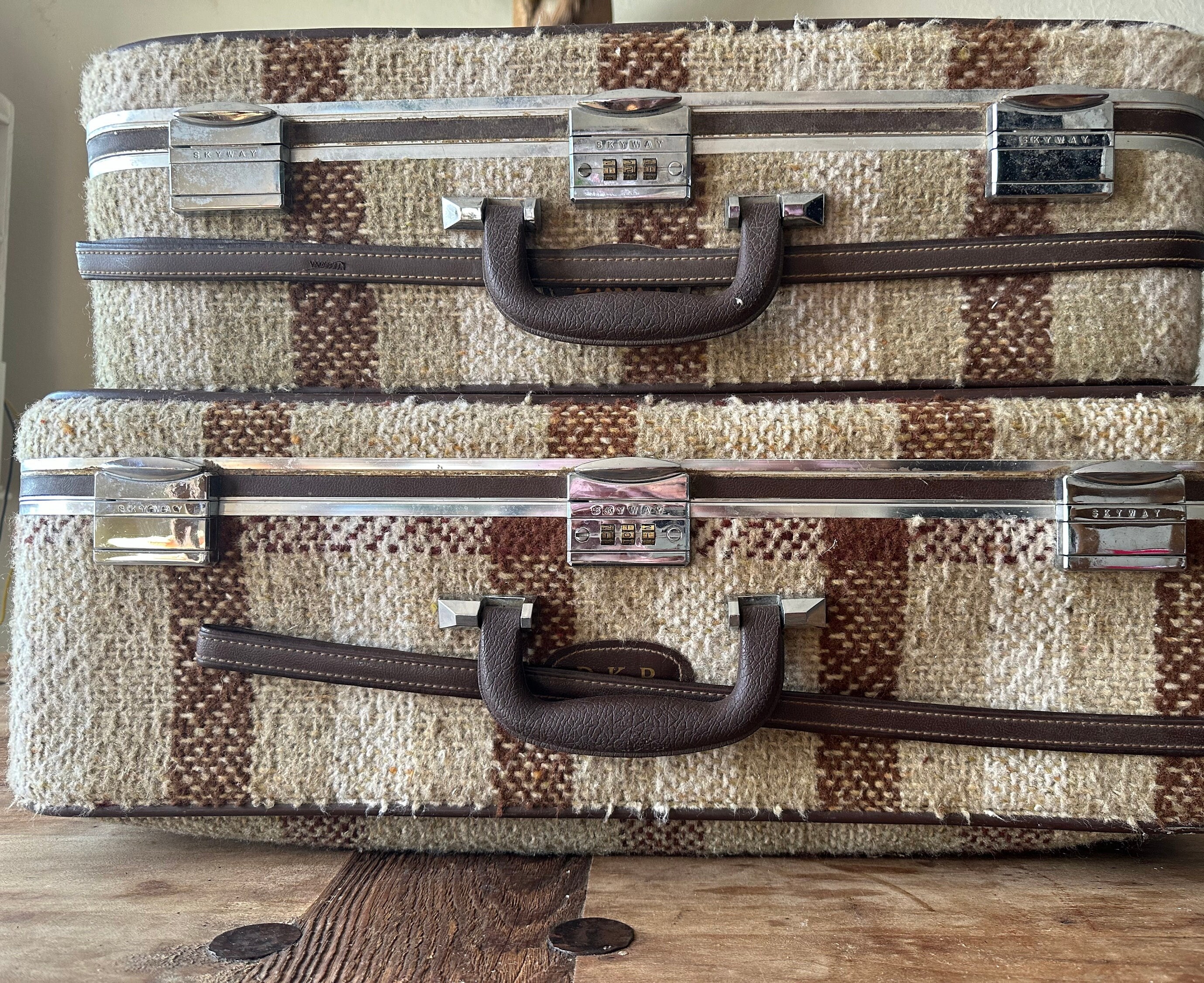 Vintage Skyway Luggage Set, Neutral Plaid Tweed. Stunning Condition. - Etsy