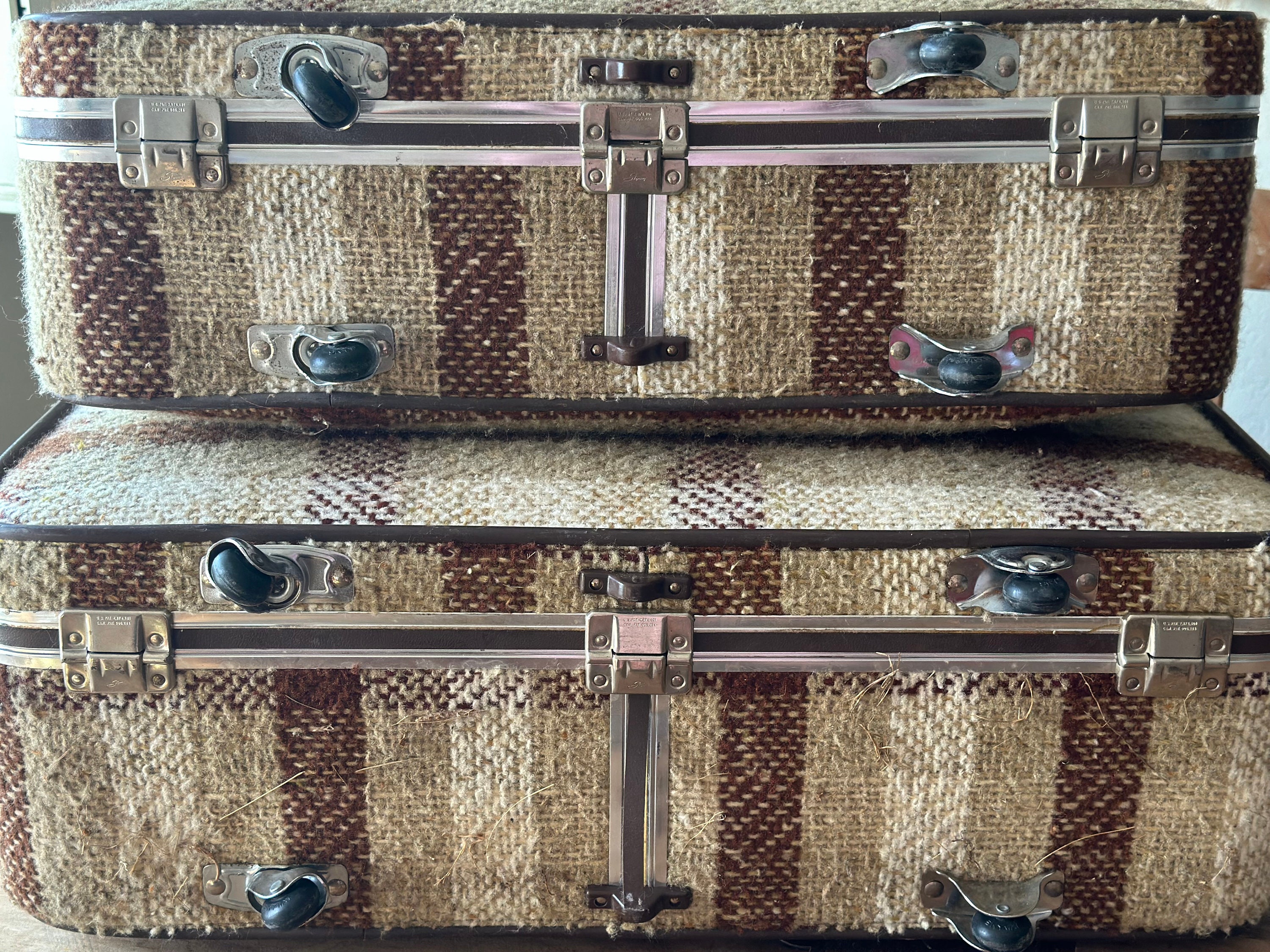 Vintage Skyway Luggage Set, Neutral Plaid Tweed. Stunning Condition. - Etsy