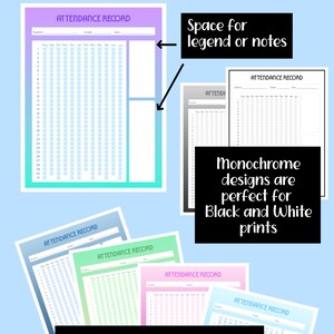 Attendance Record Tracker Sheet | Instant Digital Download - Etsy