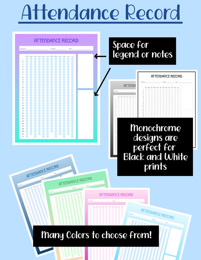Attendance Record Tracker Sheet Instant Digital Download - Etsy