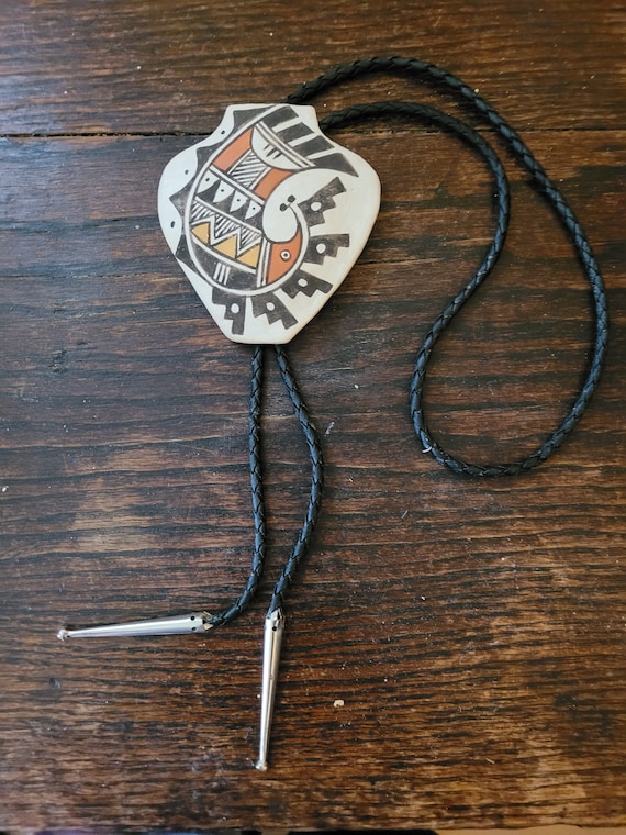 Vintage Native American Clay Bolo Tie - Gem