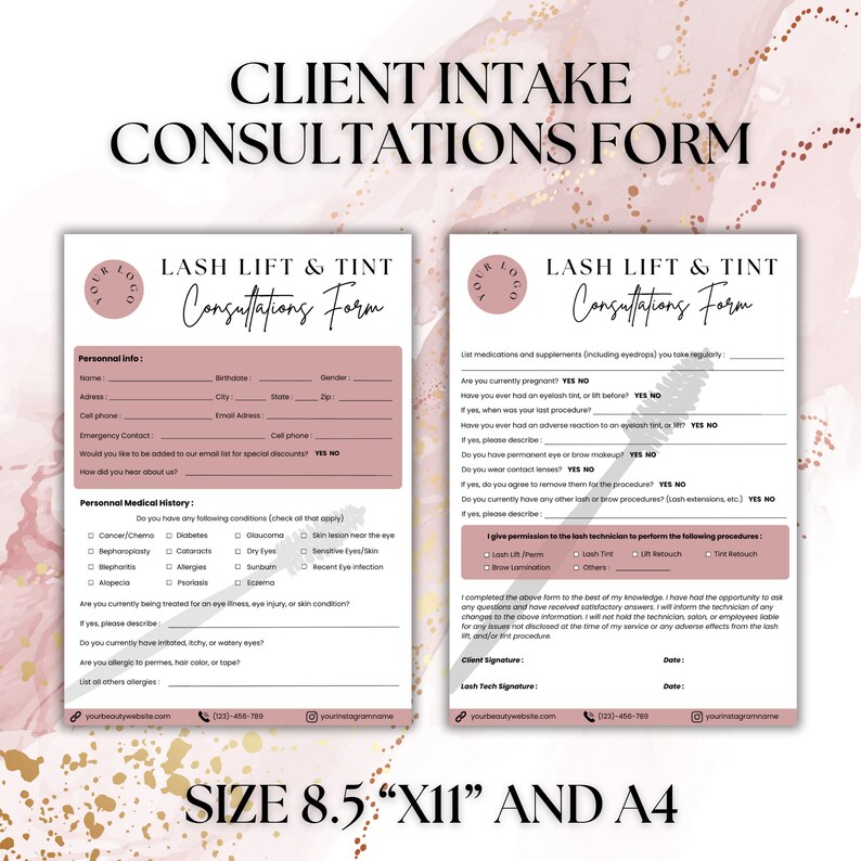 Editable Lash and Lift Templates, Printable Beautician Forms, Eyelash ...