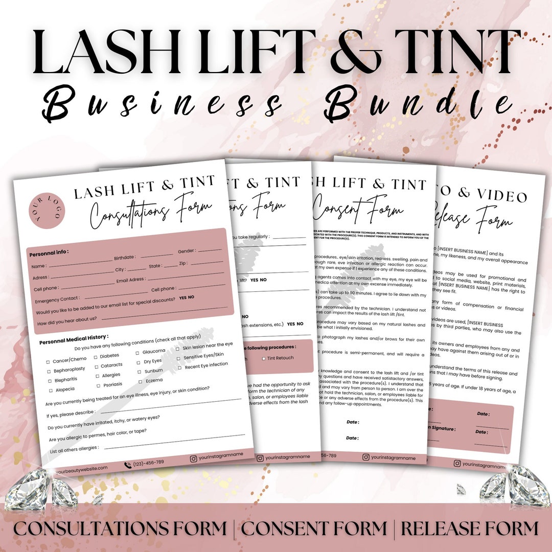 Editable Lash and Lift Templates, Printable Beautician Forms, Eyelash ...
