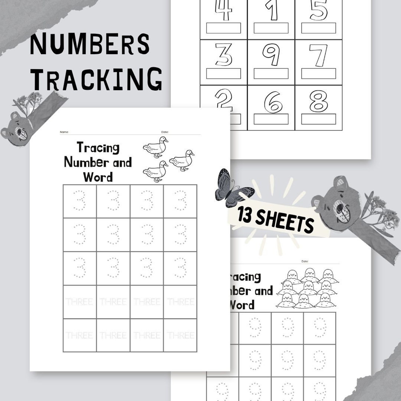 0-9 Number and Word Tracing and Activities Worksheets, Preschool ...