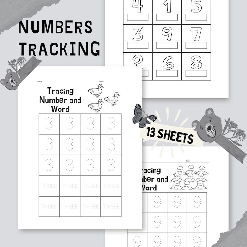 0-9 Number and Word Tracing and Activities Worksheets, Preschool ...