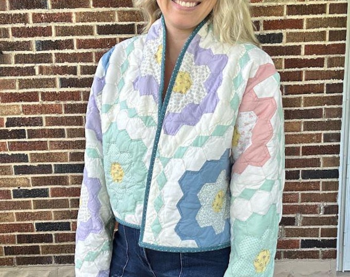 Handmade Quilted Jacket Grandmother's Flower Garden - Cropped Coat - Etsy