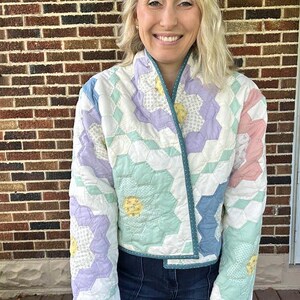 Handmade Quilted Jacket Grandmother's Flower Garden - Cropped Coat - Etsy