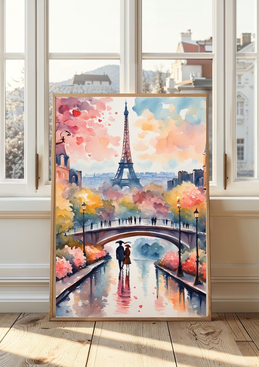 Printable Romantic Valentine's Day Wall Art, Pink Watercolor Paris Art ...