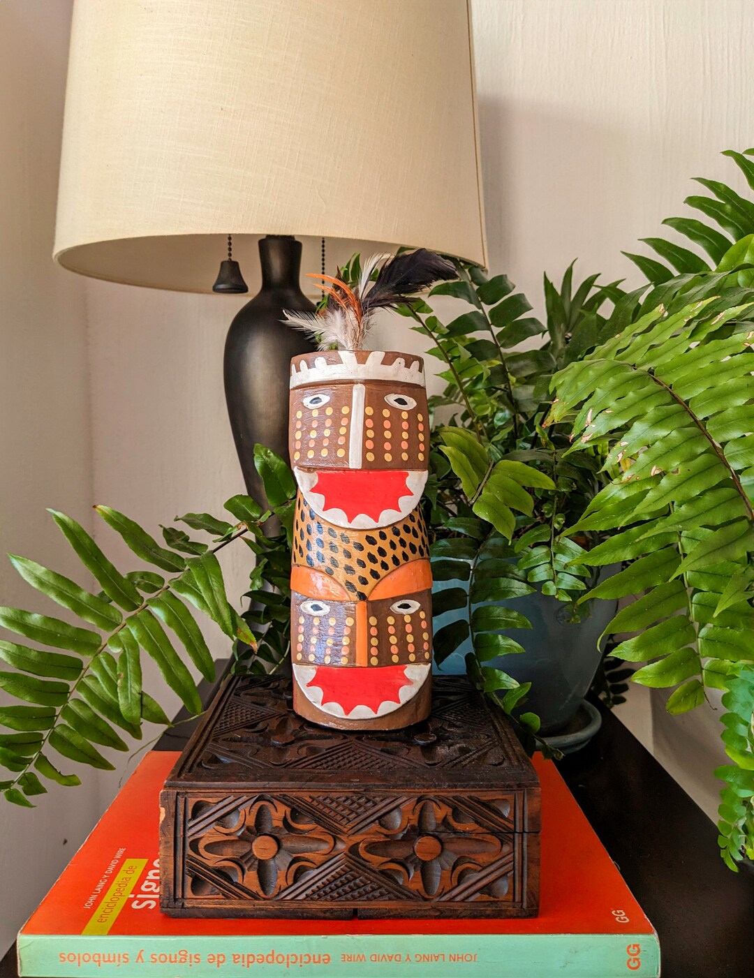 Super Cool Funky Tiki Totem, Carved Wood With Feathers on the Head - Etsy
