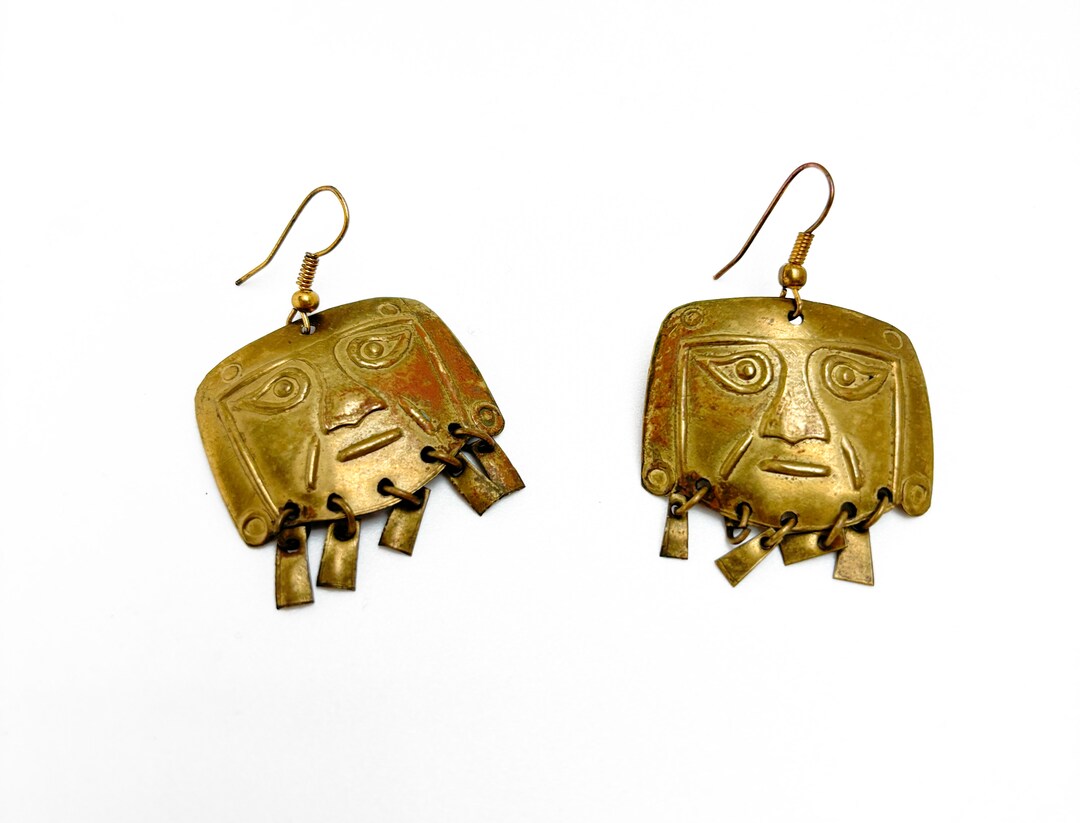 Vintage Inca/peruvian Pre Columbian Mask Style Earrings. Face Museum ...