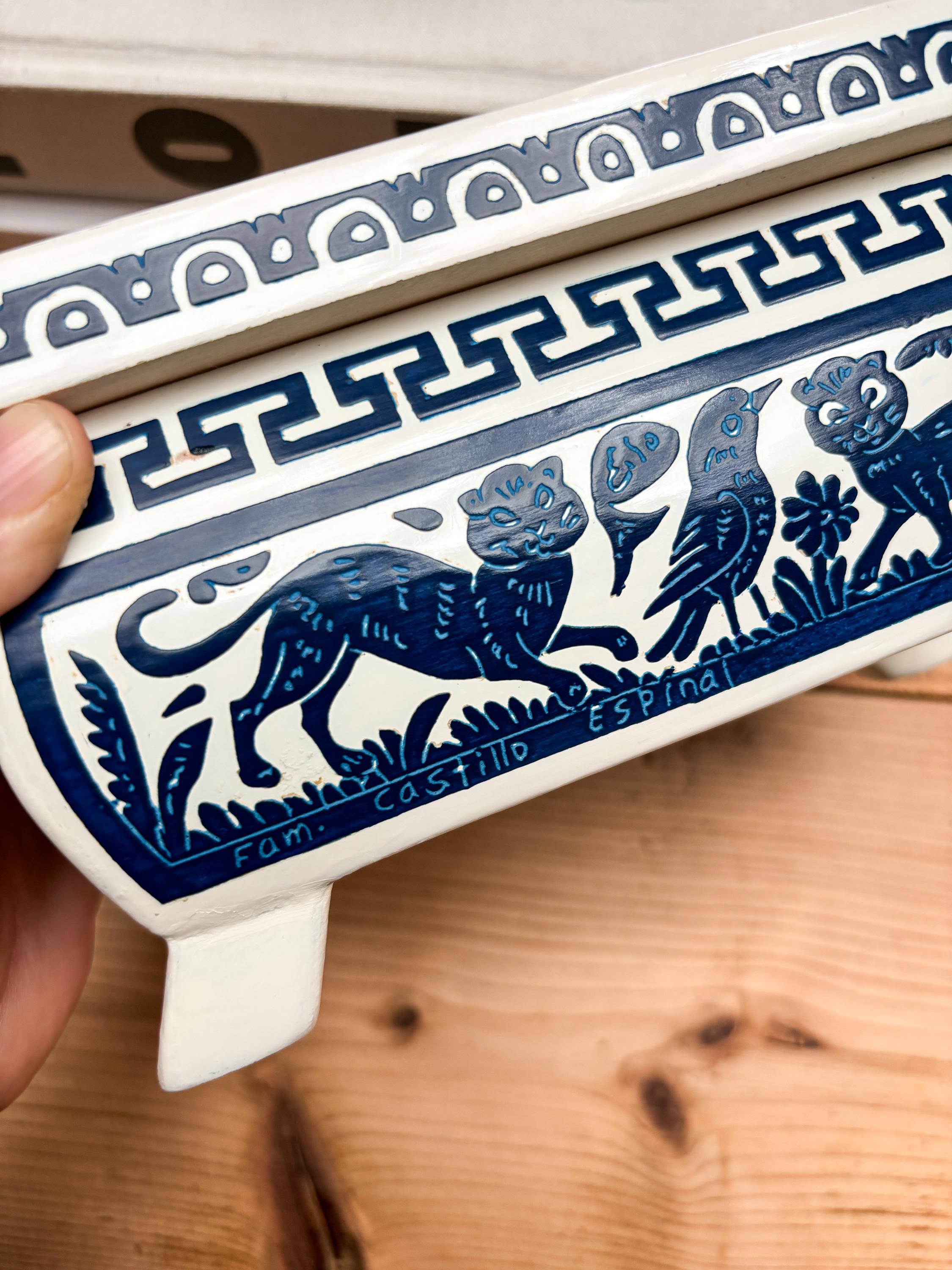 CONTEMPORARY Handcrafted White & Blue Lacquer Box, Olinala Guerrero ...