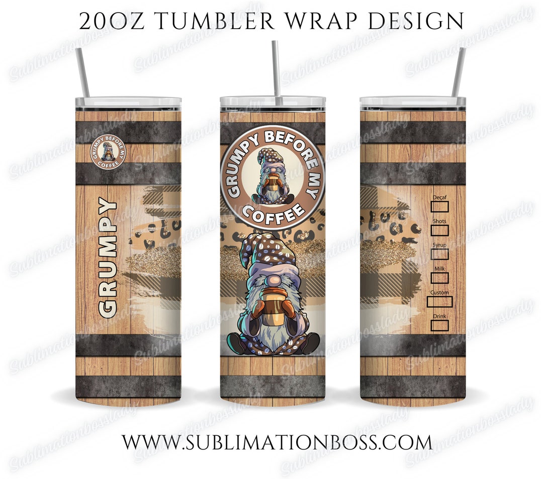 Grumpy Gnome Coffee Skinny 20oz Tumbler Wrap Design, PNG, Digital Download, High Resolution File ...