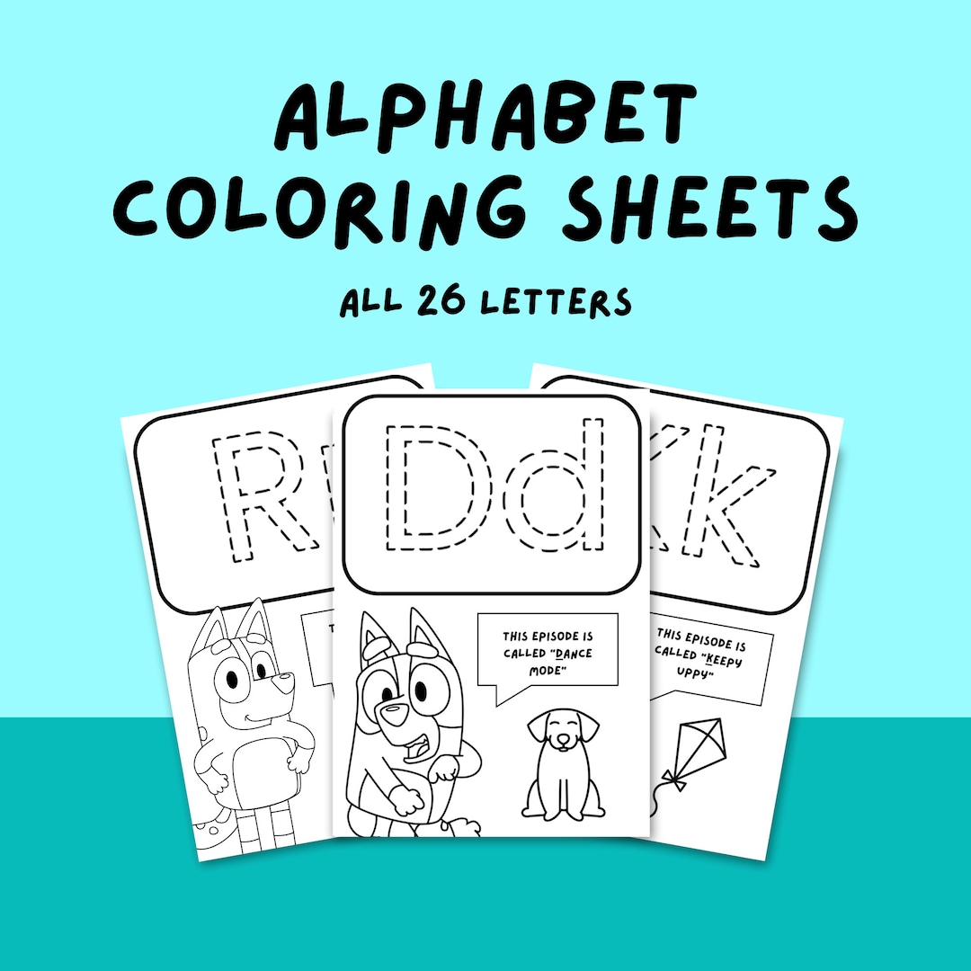Bluey Alphabet Coloring Sheets - Instant Download Digital Art ...