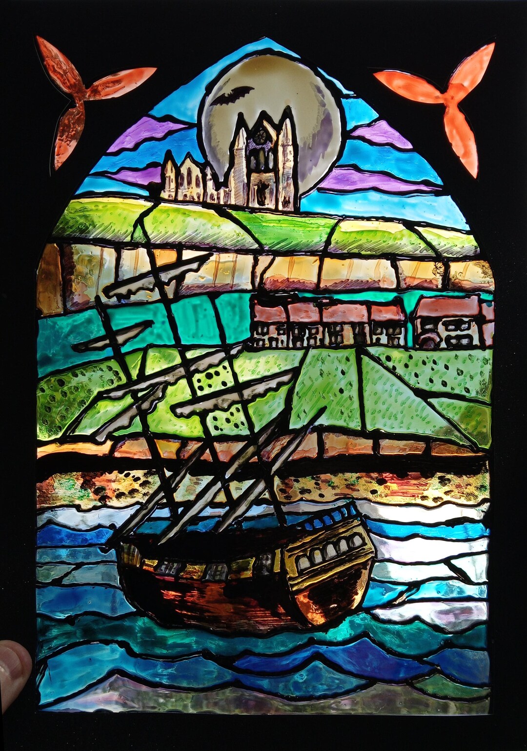 Stained Glass Style Painting of Dracula's Ship, the Demeter in Whitby ...