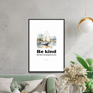 Coastal Sailboat Watercolor Print Nautical Wall Art Be Kind ...