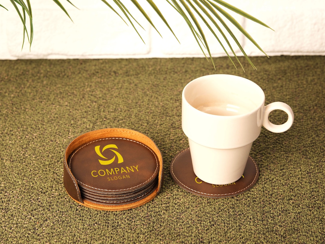 Company Logo Leather Coaster, Custom Coaster, Handmade Coasters ...