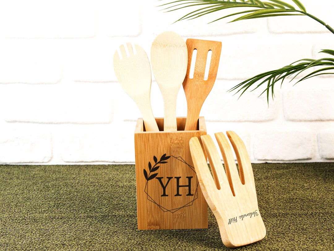 Personalized Wooden Utensil Set, Kitchen Utensil Set, Wood Utensils ...