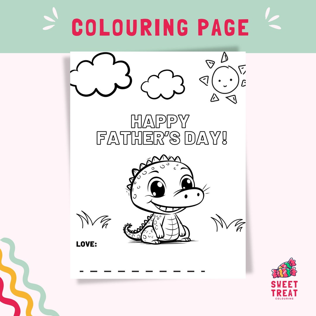 Father's Day Dinosaur Coloring Page for Kids Printable Instant Download ...