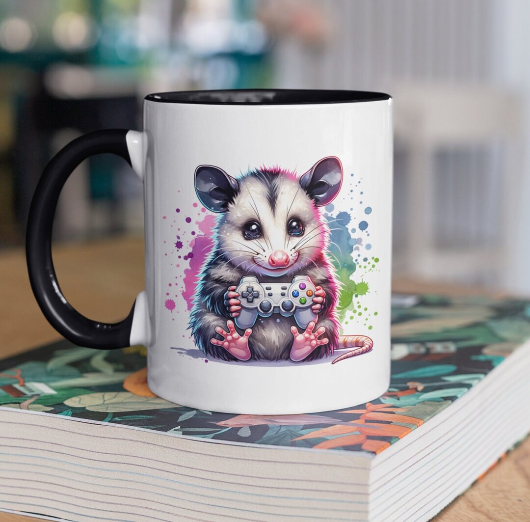 Opossum Gamer Coffee Mug, 11oz Glossy Ceramic, Cute Animal Gaming Cup ...
