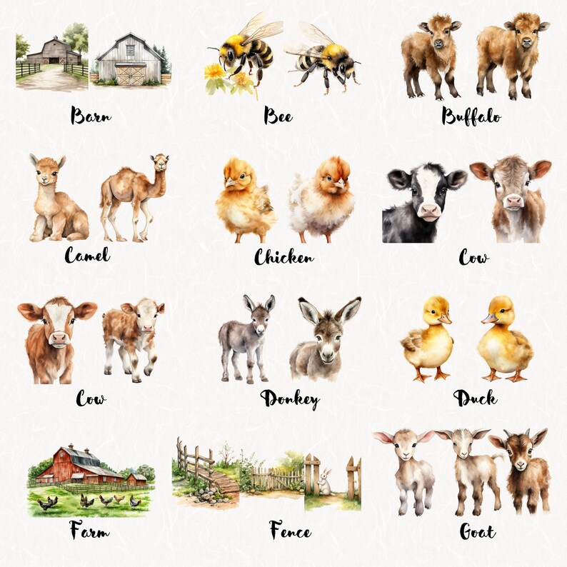 Farm Animals Clipart Watercolor, Clipart for Commercial Use ...