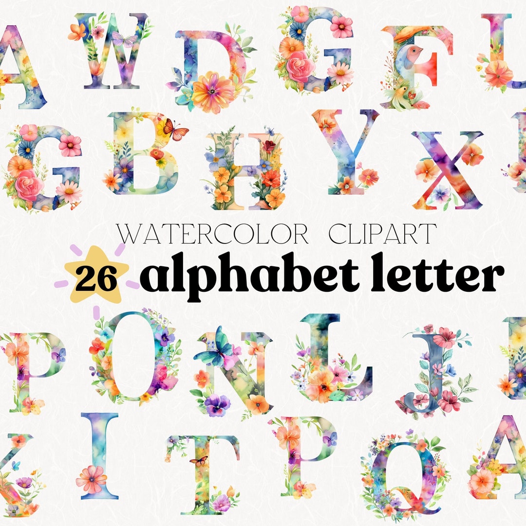 Watercolor Floral Alphabet, Wildflowers Clipart, Floral Letters ...