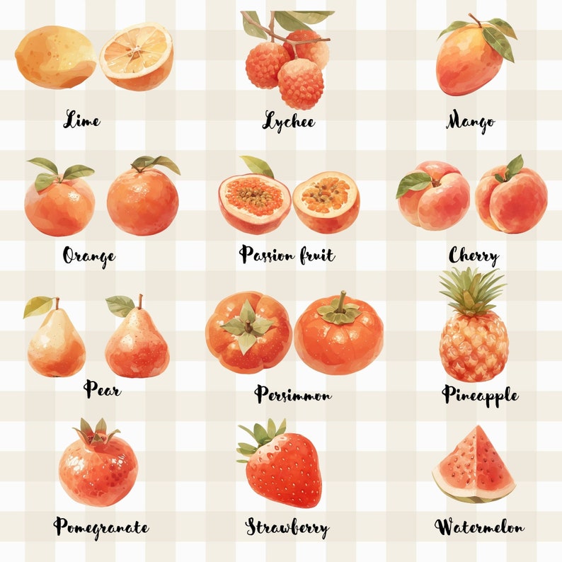 Colorful Fruit Clipart Set Kitchen Png Fruits Collection Clipart ...