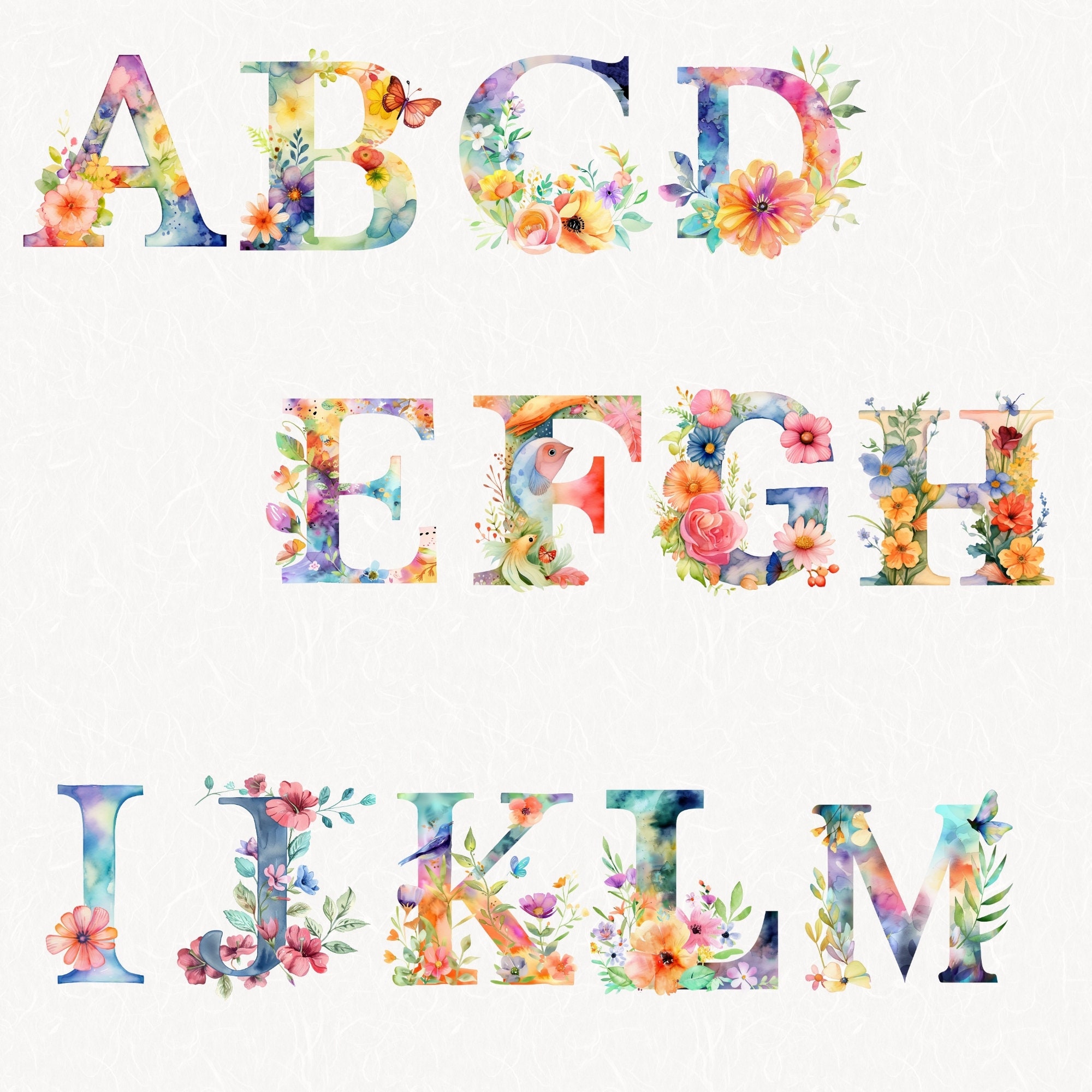 Watercolor Floral Alphabet, Wildflowers Clipart, Floral Letters ...