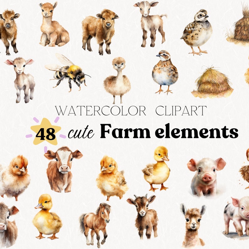 Farm Animals Clipart Watercolor, Clipart for Commercial Use ...