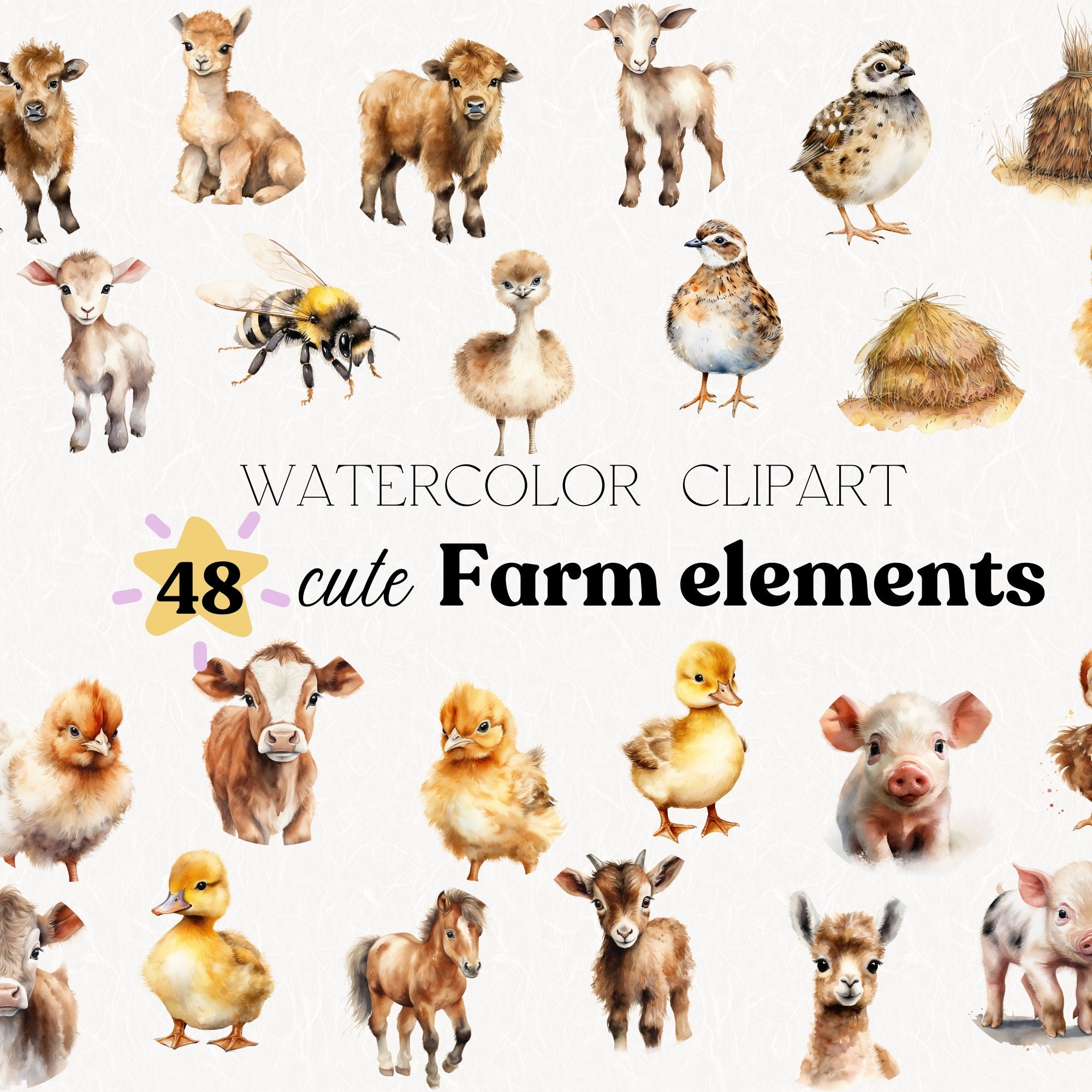 Farm Animals Clipart Watercolor, Clipart for Commercial Use ...