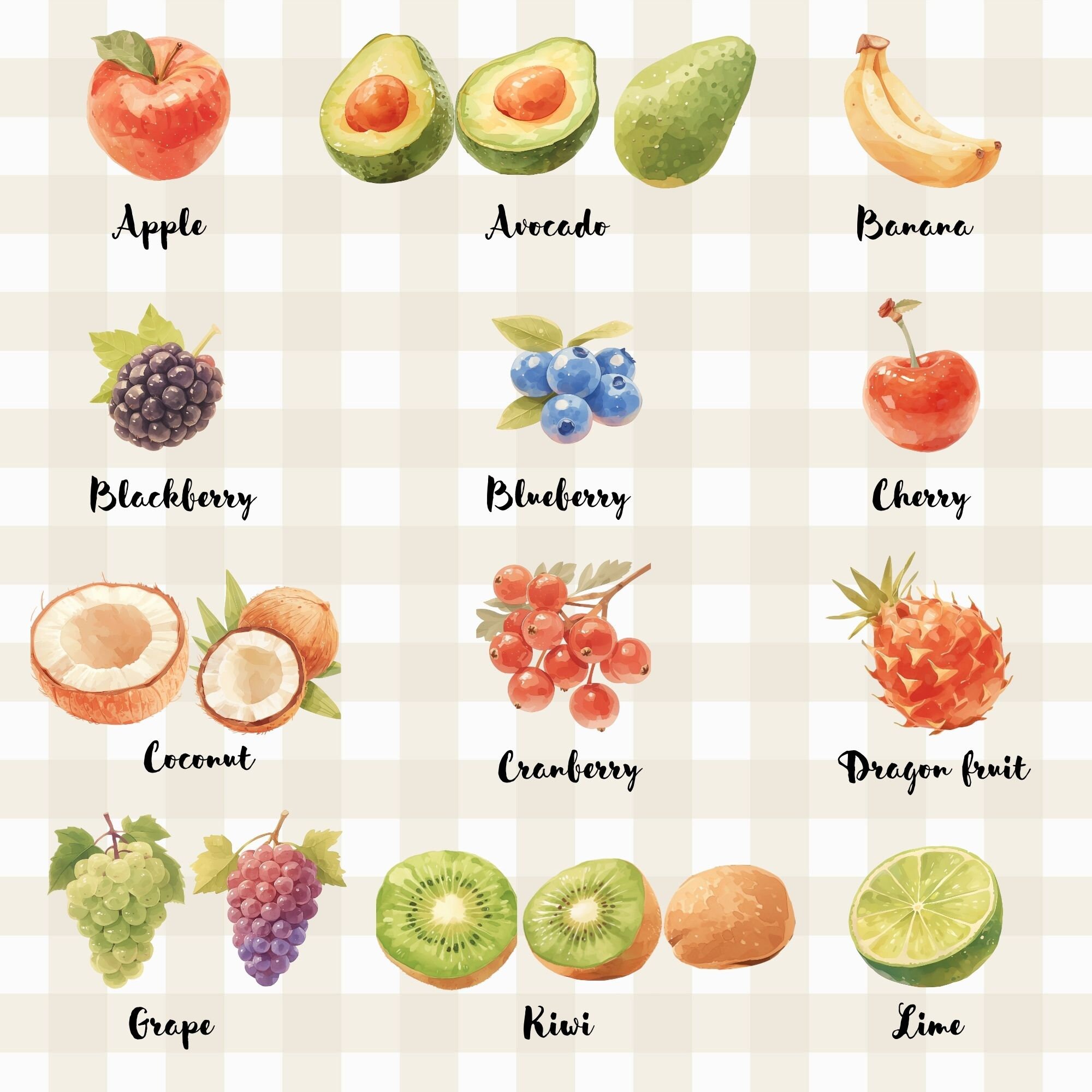 Colorful Fruit Clipart Set Kitchen Png Fruits Collection Clipart ...