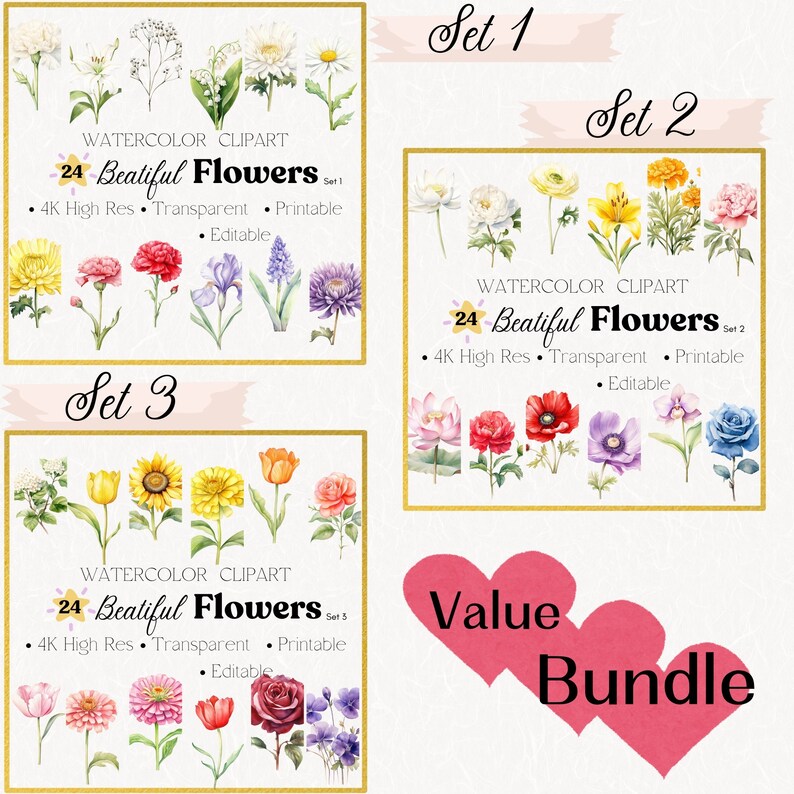 Watercolor Wildflower Clipart, Floral PNG Designs, Digital Flowers ...