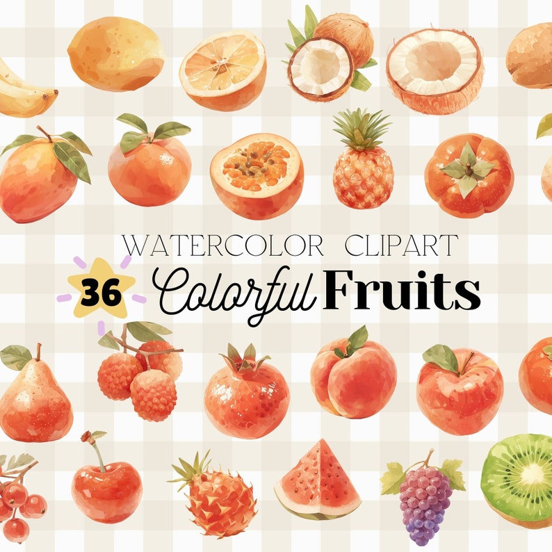 Colorful Fruit Clipart Set Kitchen Png Fruits Collection Clipart ...